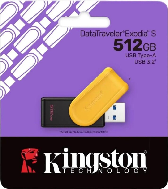 Флеш Диск Kingston 512GB DataTraveler Exodia S DTXS/512GB USB3.0 желтый/черный