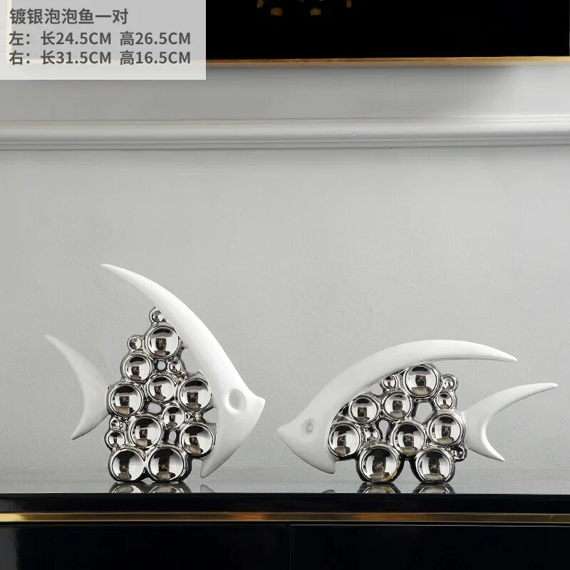 Керамические серебрянные фигурки улиток, рыб и бабочек, Серебряный