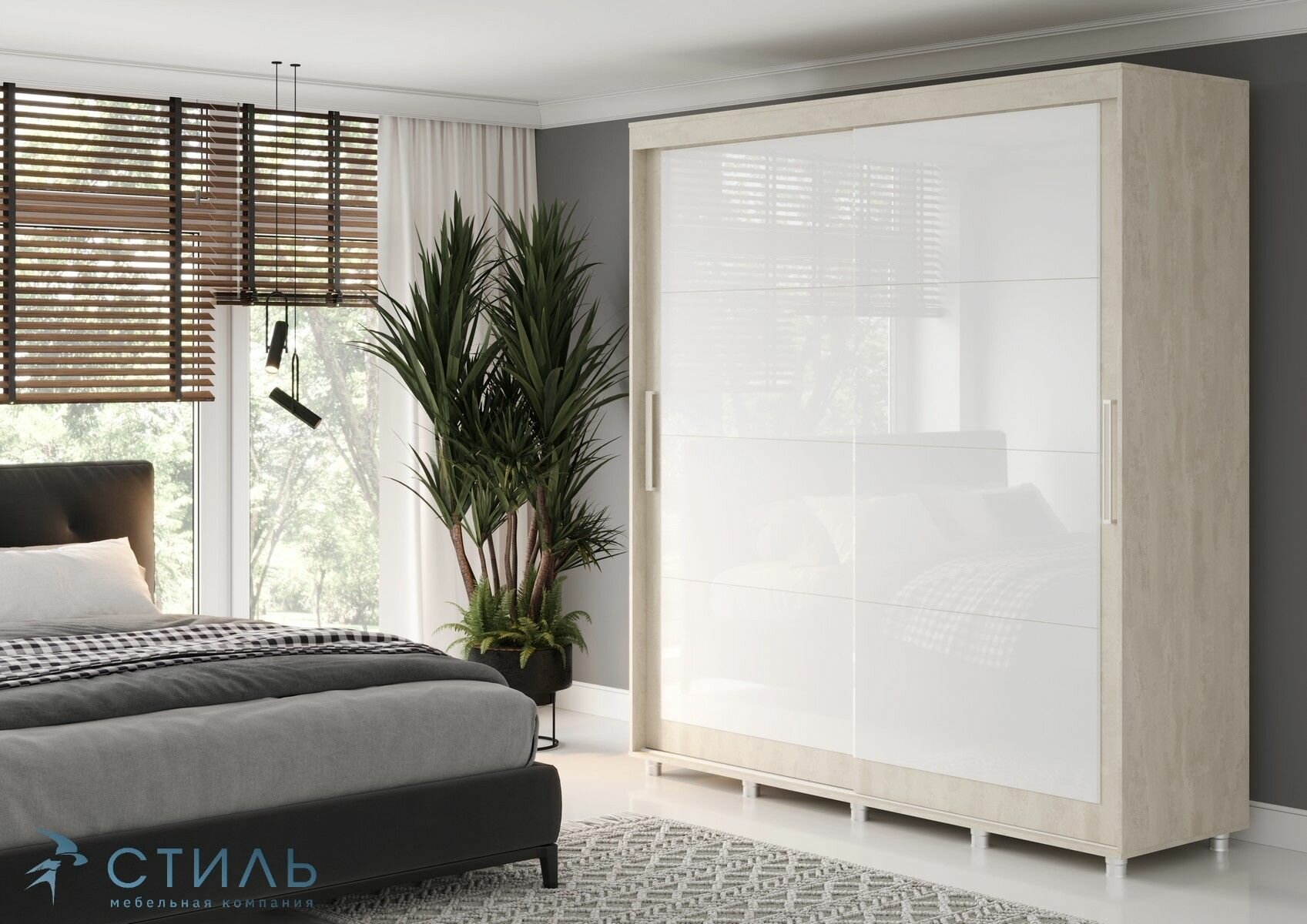 Шкаф-купе Комфорт-12 Прайм 2,0 м Камень шелковый/Белый (Стиль)