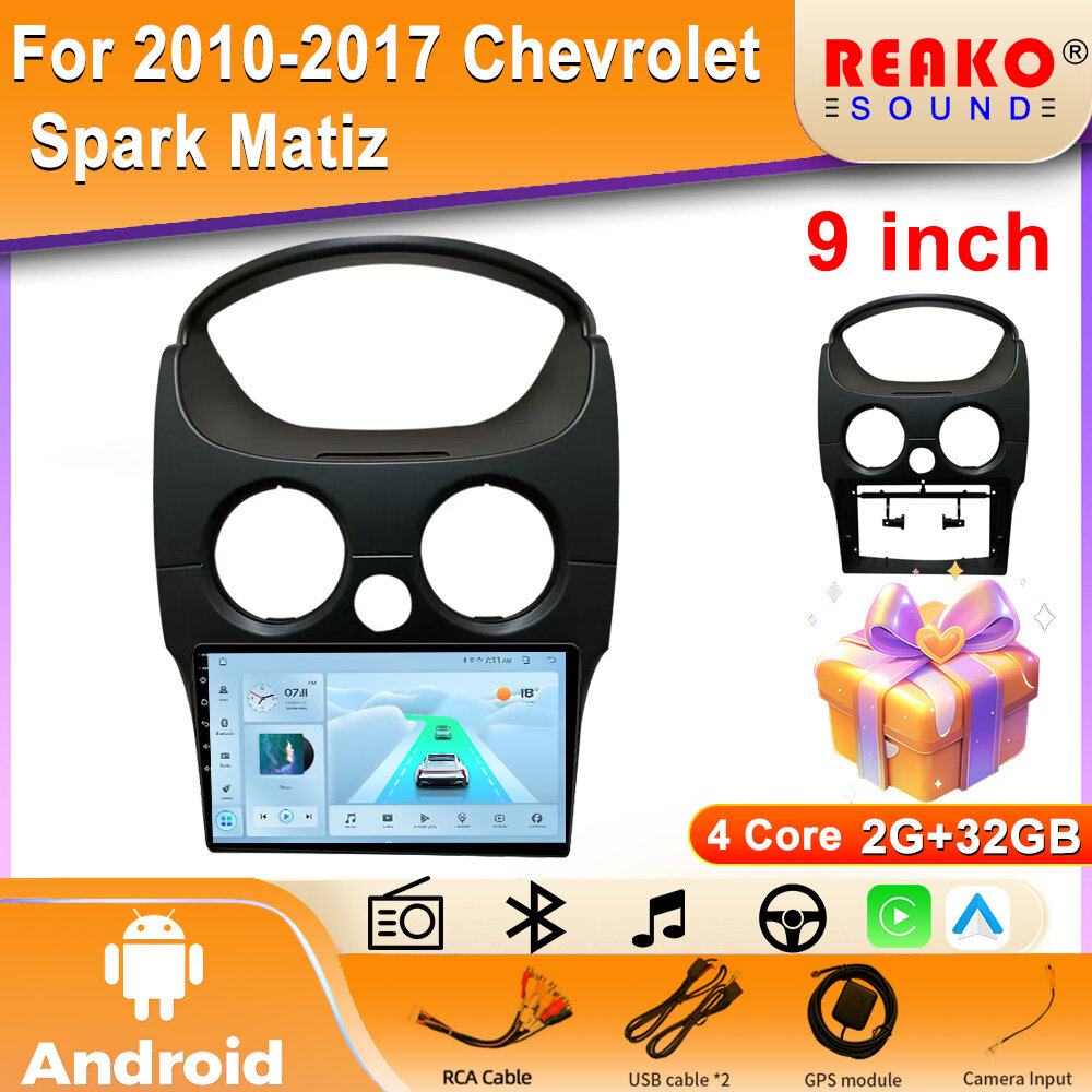 Магнитола для Chevrolet Spark Matiz 2010-2017 , с камерой заднего вида. QLED экран 9 дюймов, Wifi 2din с сенсорным экраном, usb и блютузом.