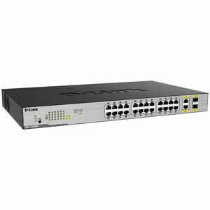 Неуправляемый коммутатор D-Link Неуправляемый коммутатор D-Link DGS-1026MP/B2A с 24 портами 10/100/1000Base-T, 2 комбо-портами 100/1000Base-T/SFP (24 порта PoE 802.3af/at, PoE-бюджет 370 Вт)