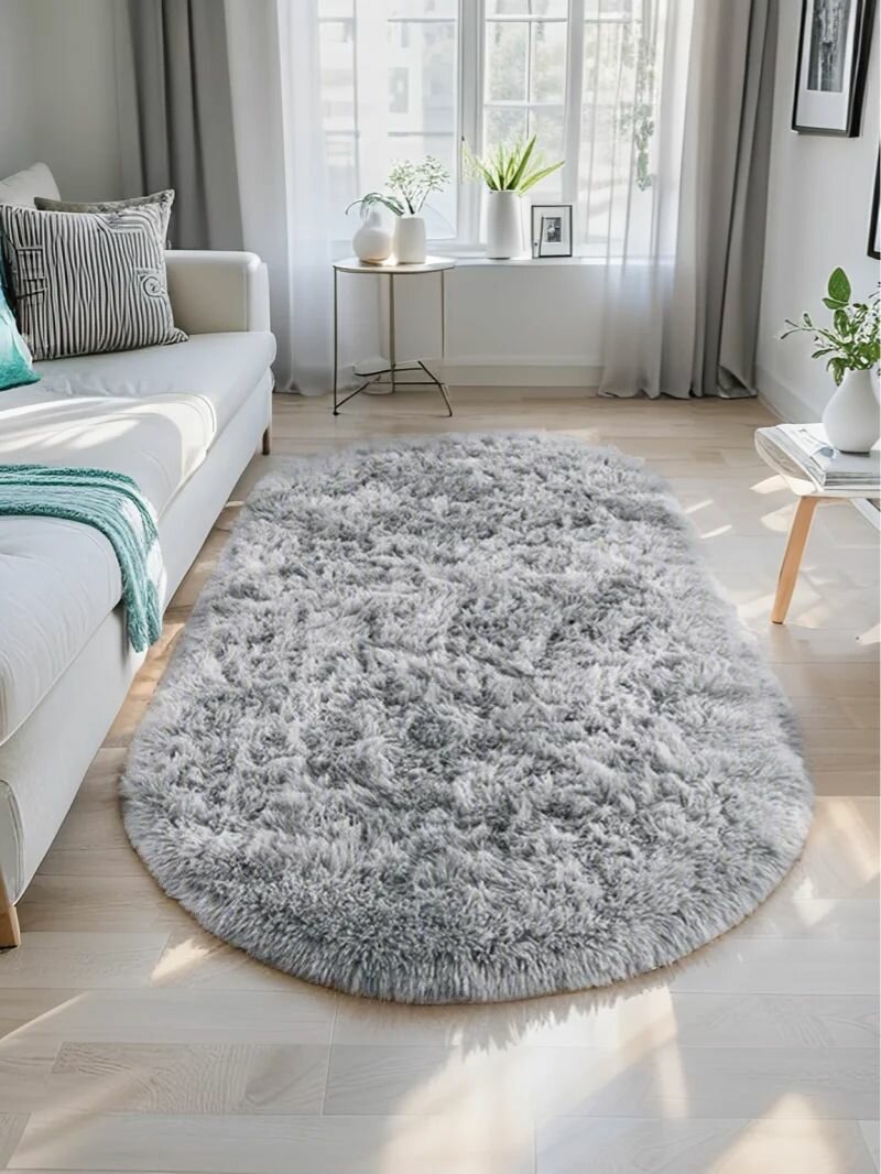 Мягкий ковер, плюшевый, 80x200 см, Постепенный серый, овальной формы, не скользит по полу, используется в спальнях гостиных детских комнатах пушистых комнатах