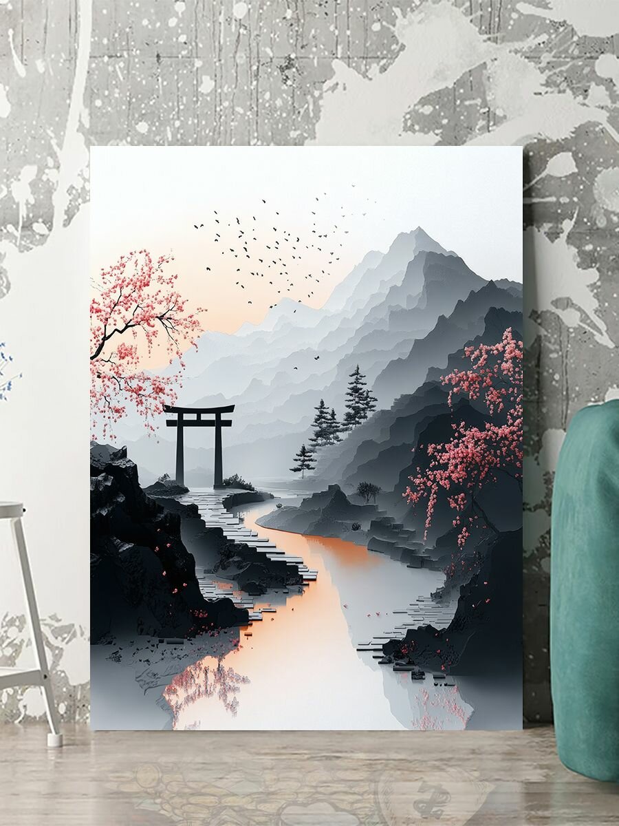Картина на стену для интерьера - "Японский стиль, пейзаж", 30х40 см.