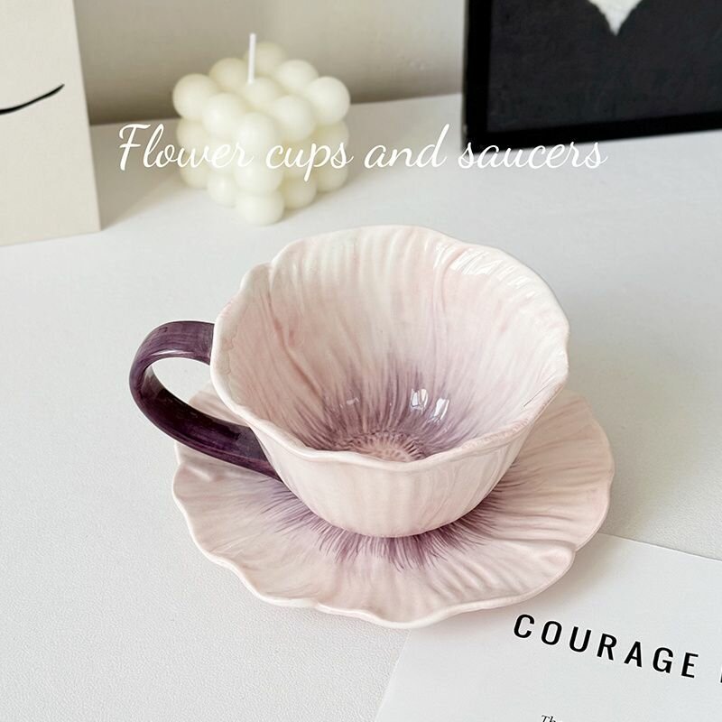 Нишевый набор кофейных чашек и блюдец высокого качества, Набор керамической посуды "Лепесток"
