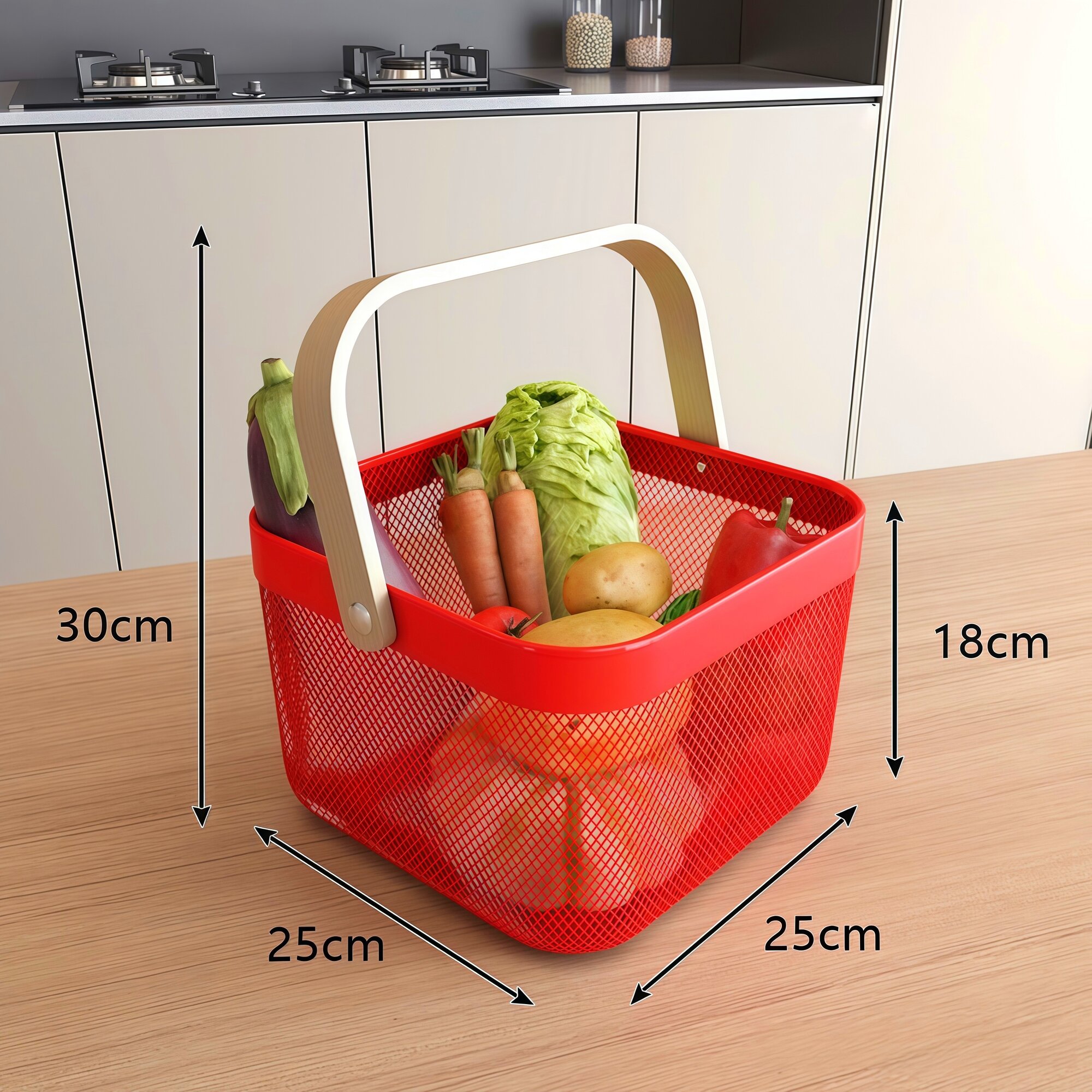 Корзина-органайзер Икеа "Ризоторп", квадратная, Красный， для хранения, с ручкой