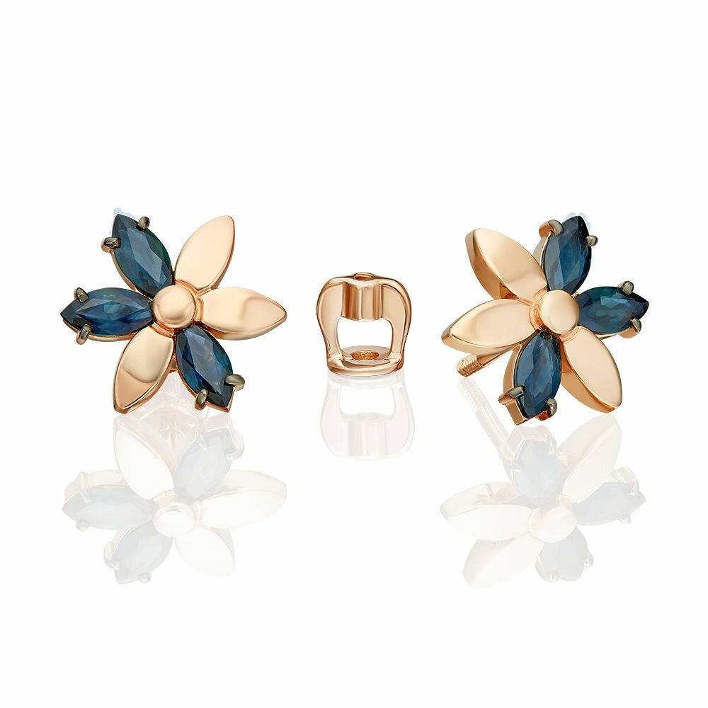 Серьги пусеты, красное золото, 585 проба, сапфир