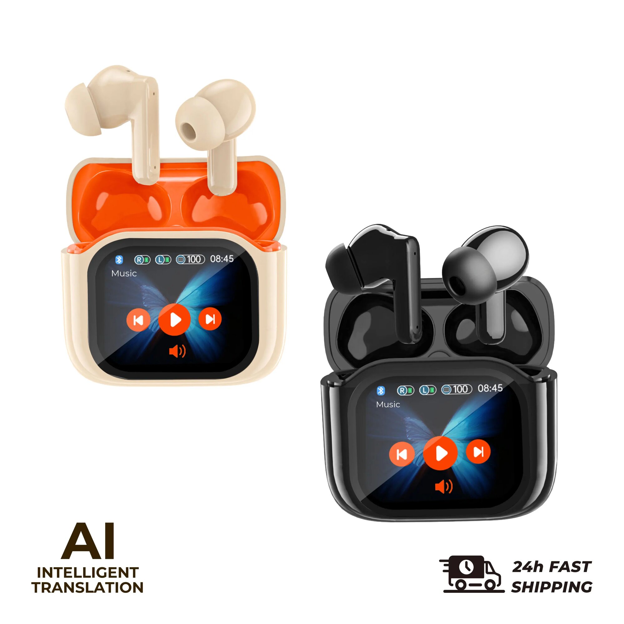 Наушники-переводчики Touch Screen 144 языков 2 шт. Ai-Black and Beige