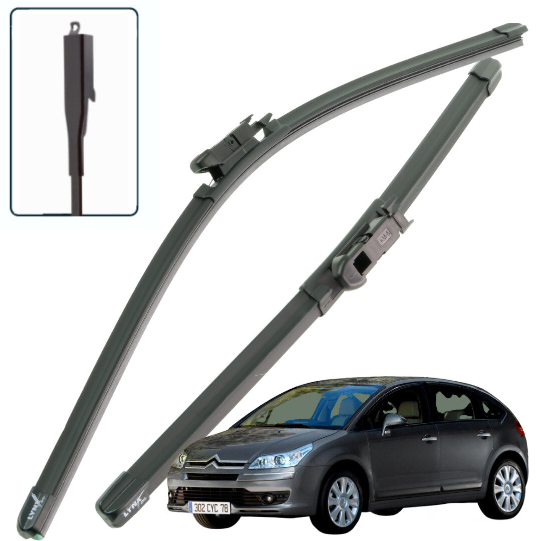Дворники Citroen C4 (1) LC / Ситроен С4 хэтчбек 5 дв. 2004 / 2005 / 2006 / 2007 / 2008 Щетки стеклоочистителя бескаркасные автомобильные LYNXauto 700мм-600мм к-т 2шт. Товар уцененный