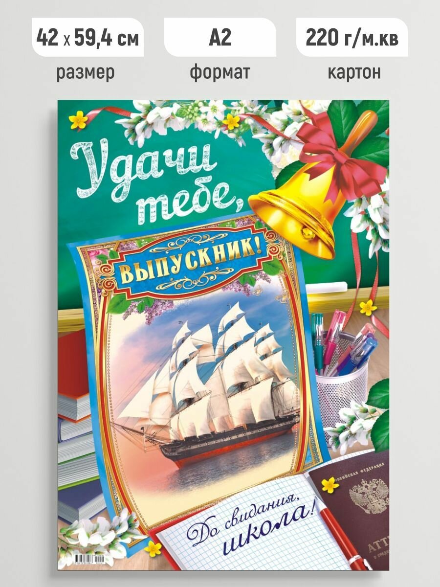Плакат Удачи тебе выпускник! Постер праздничный для школы А2