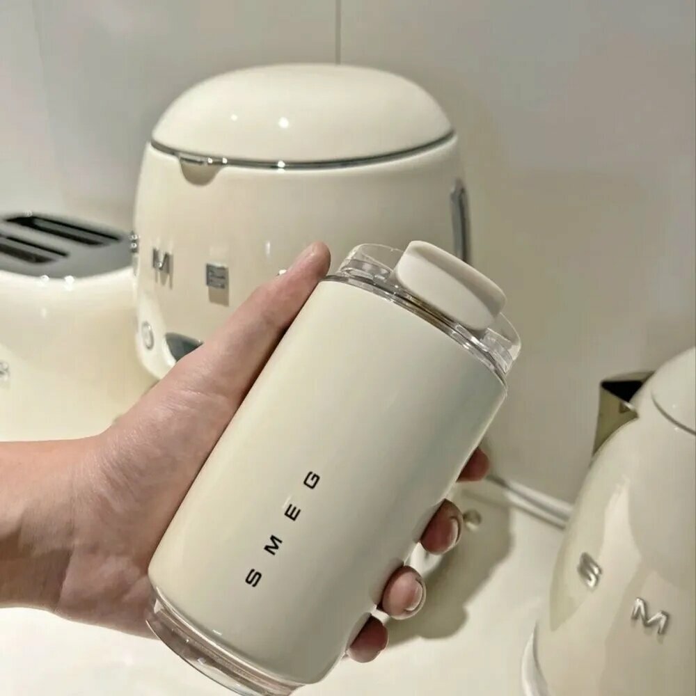 Термокружка Smeg для кофе на вынос, непроливайка, для автомобиля и офиса, молочный белый