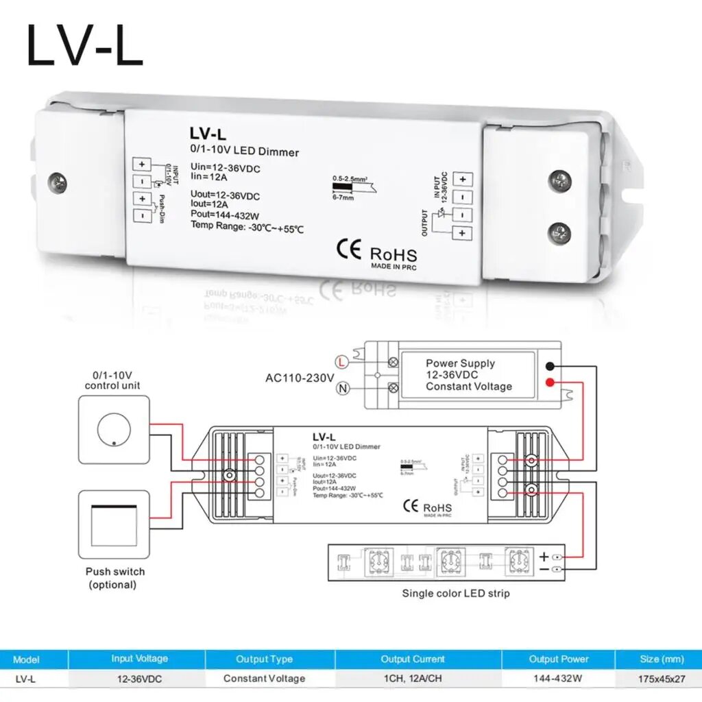 Teopek Skydance 0/1-10В светодиодный диммер Белый, LV-L Dimmer Only