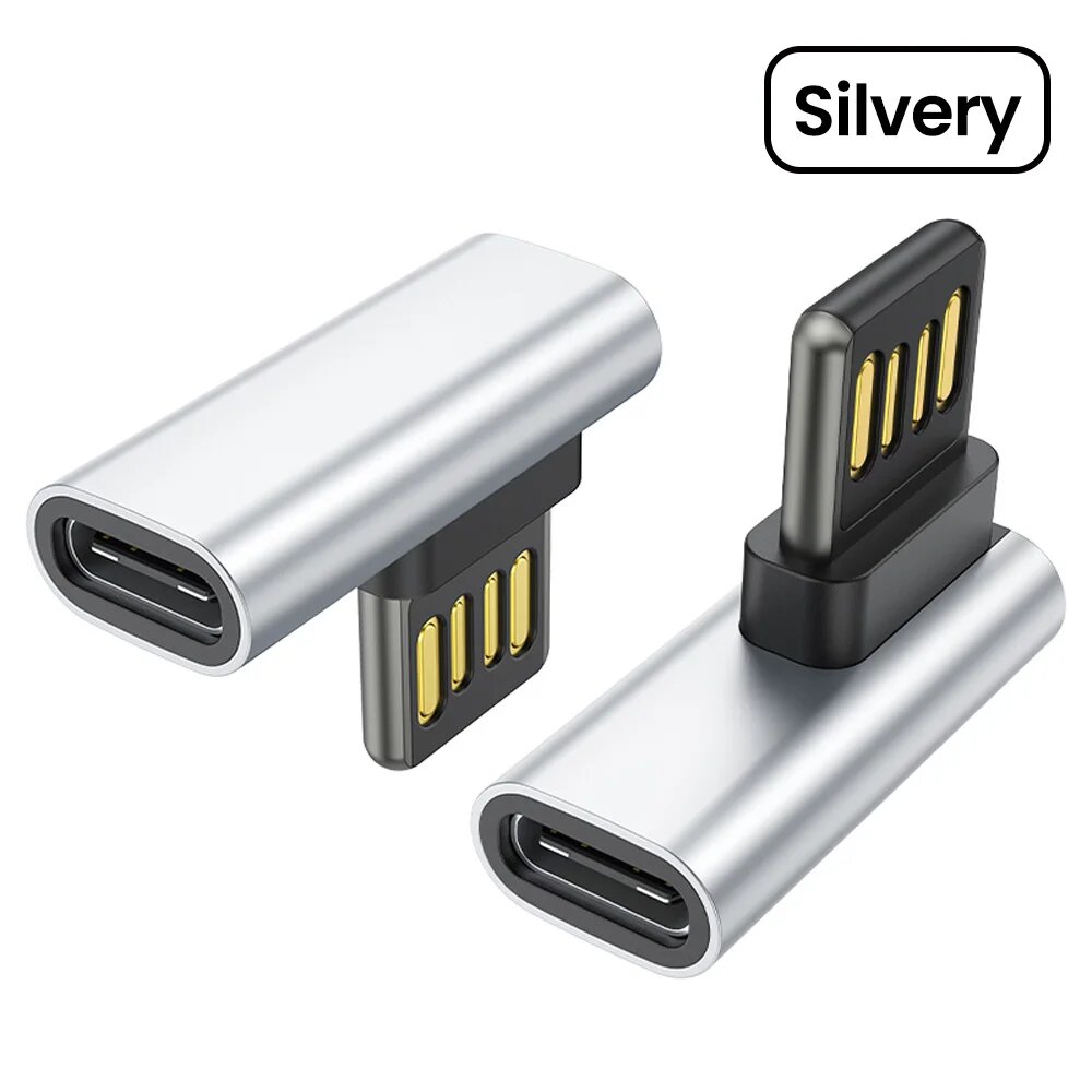 90 ° Угловой реверсивный адаптер USB C типа C «папа» на USB A, быстрая зарядка, передача данных, конвертер для наушников типа C для iphone 15 16 Silver