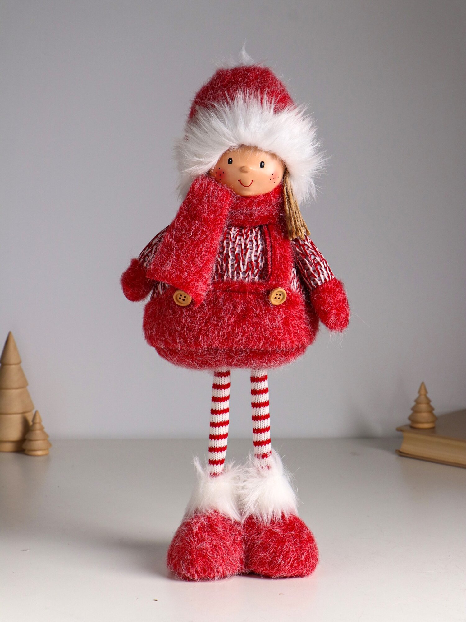 Интерьерная кукла текстильная «Малышка в бело-красном наряде», 20×11×43 см