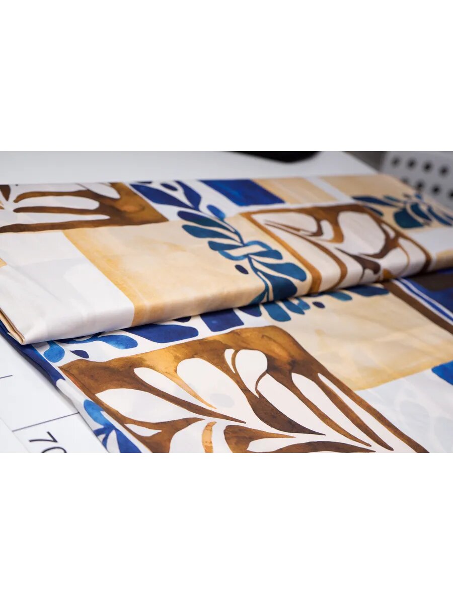 Ткань Хлопок поплин сине-бежевый принт