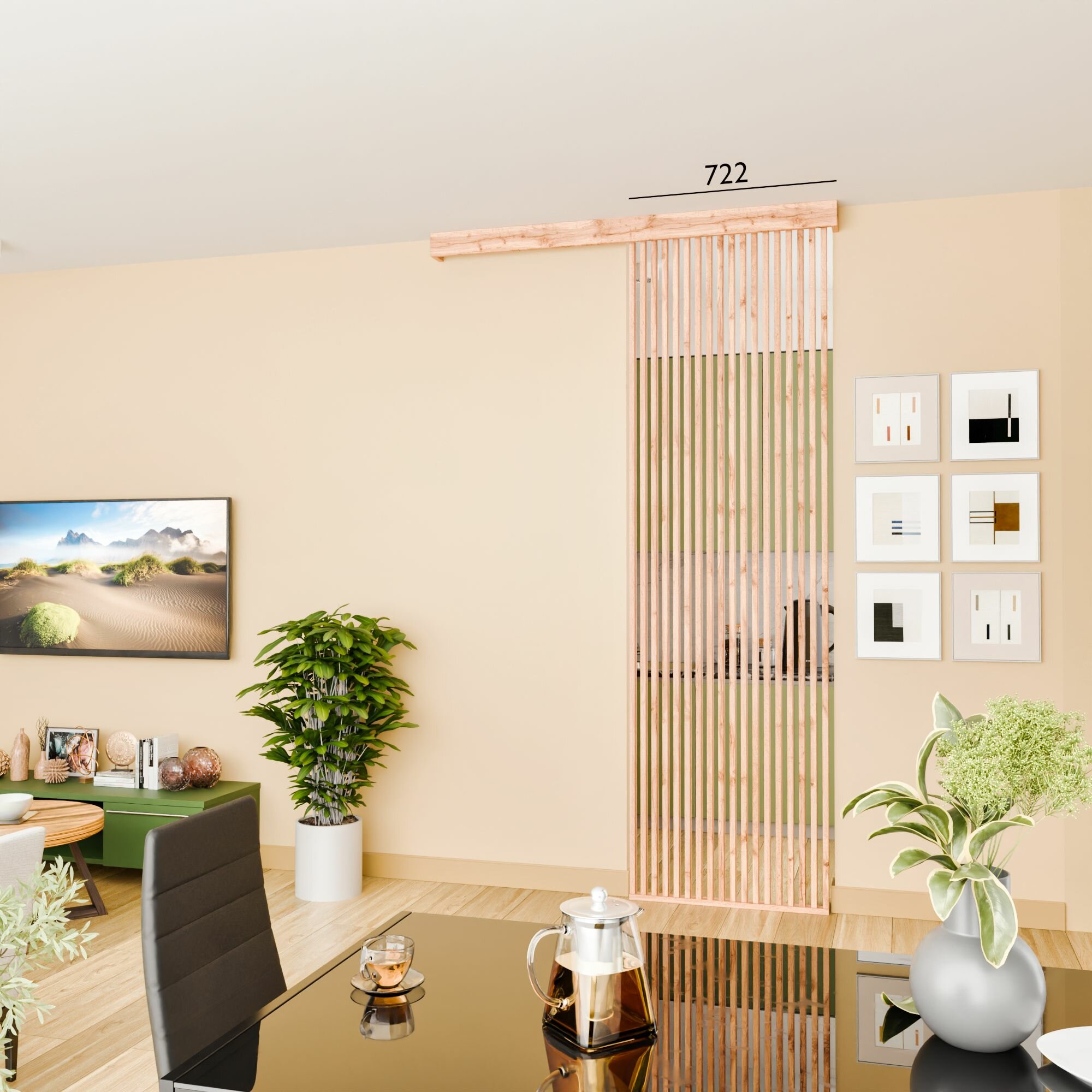 Реечная межкомнатная дверь для офиса, 22х40 мм, дуб вотан, 1 модуль