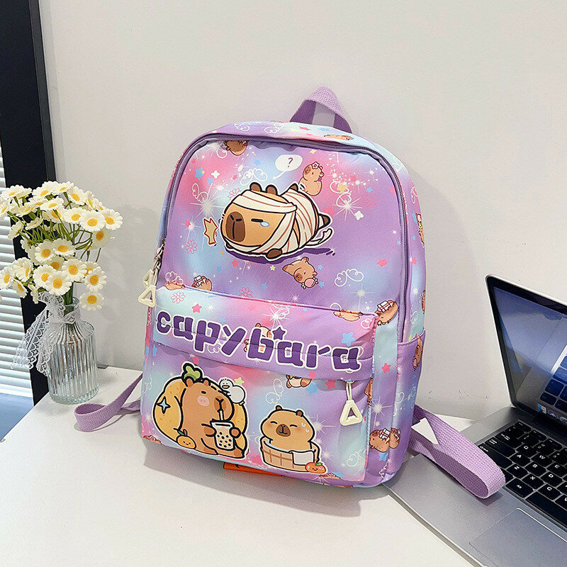 Детский рюкзак с капибарой для детей с капсом и песней с принтом фиолетовый