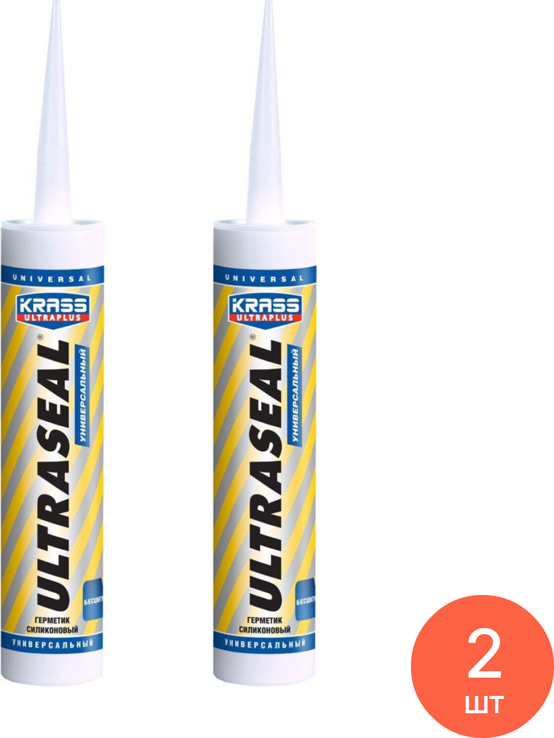 Герметик силиконовый Krass / Красс Ultraseal универсальный, прозрачный, 260мл / строительство и ремонт (комплект из 2 шт)