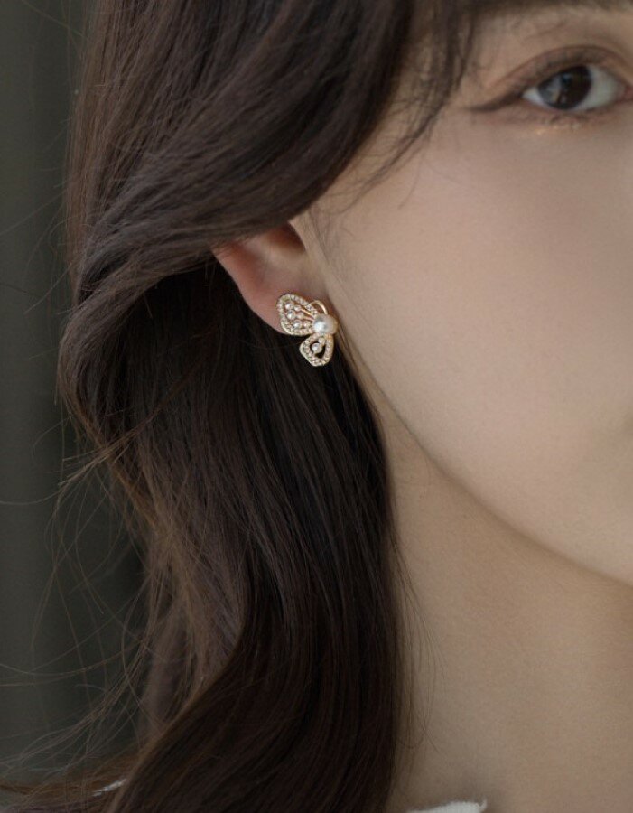 Серьги пусеты, жемчуг имитация, циркон