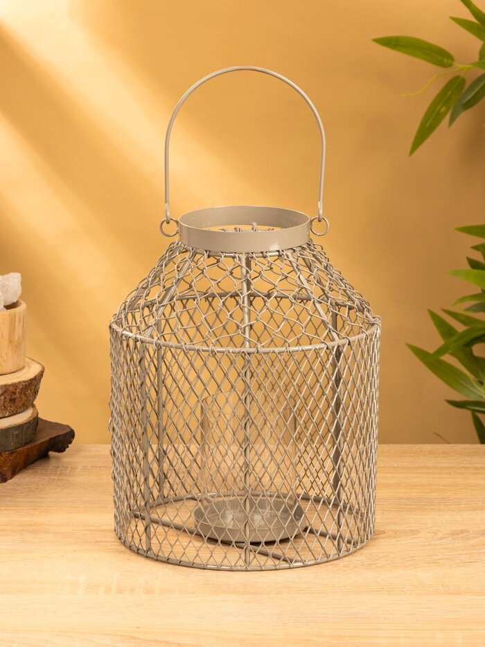 Подсвечник фонарь со стеклянной колбой, 20×20×26 см, d=10 см, металл, серый