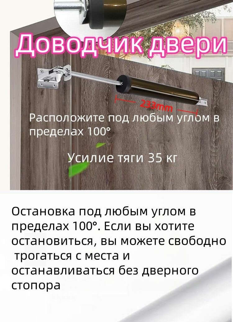 Доводчик двери автоматический гидравлический с регулировкой скорости, верхний монтаж для входных и межкомнатных дверей