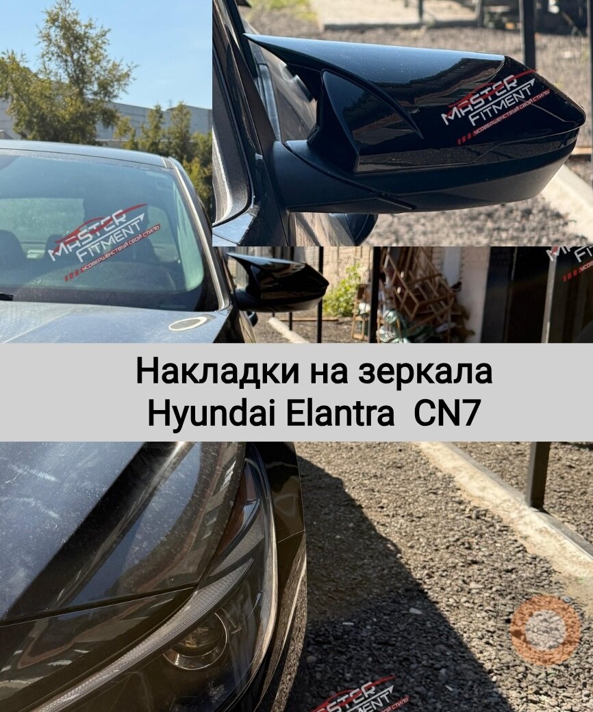 Накладки на зеркала на Для Hyundai Elantra VII (CN7) 2021+ м-стиль черный глянец