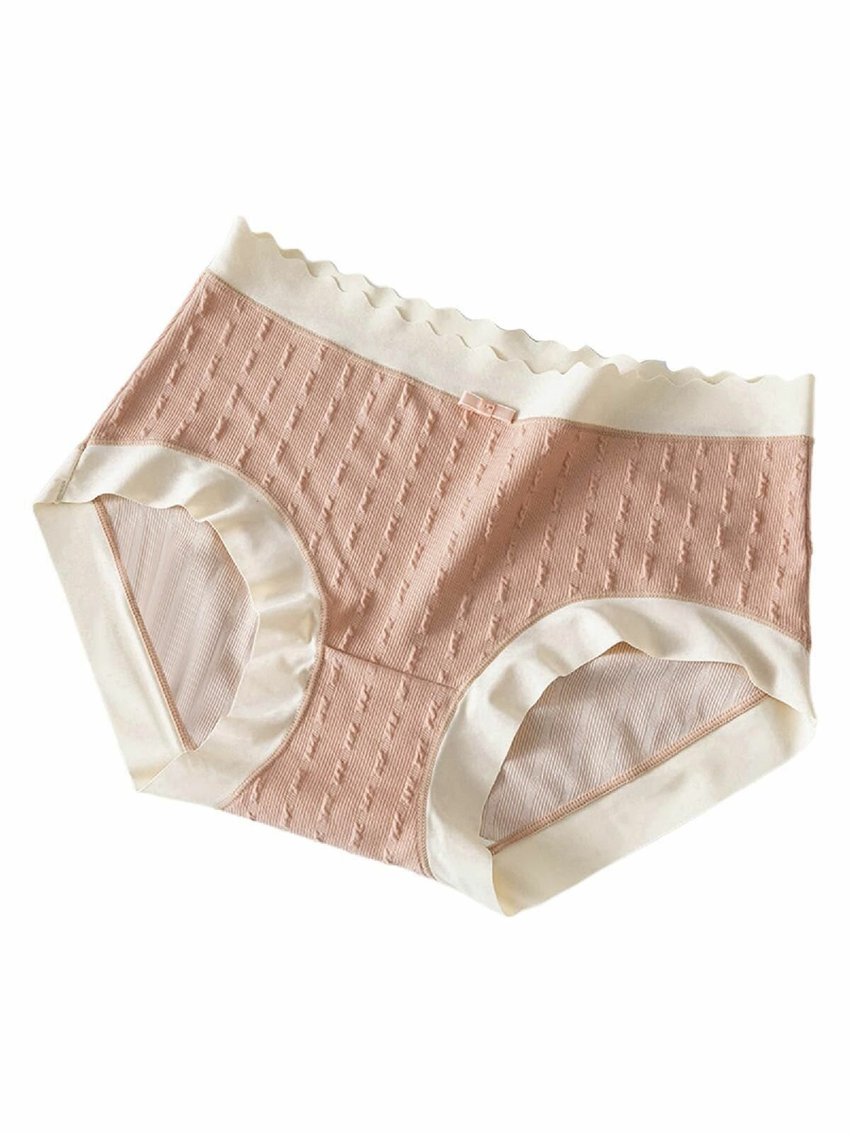 Женские хлопковые трусики с рюшами и бантиками, карамельный цвет - M