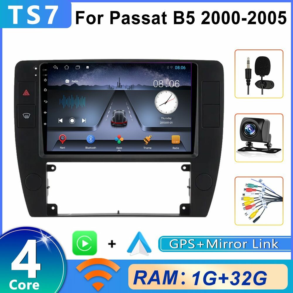 TS7 1+32G Магнитола для Volkswagen VW Фольксваген Пассат Б5 8 ядерный процессор ANDROID, IPS экран 9 дюймов, Carplay, автозвук , андроид штатная автомагнитола