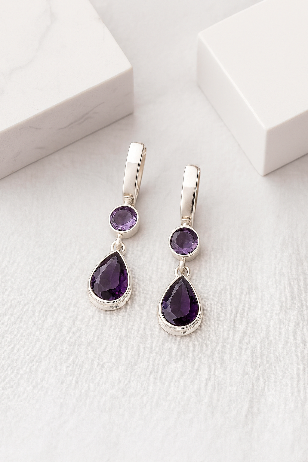 Серьги с подвесками, аметист