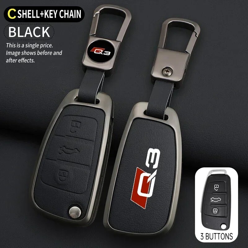 Чехол для автомобильного ключа из цинкового сплава, защитный чехол для Audi Q3 8U F3 RSQ3 Sportback 2013 2019 2021, аксессуары для ключей Sline A-black keychain