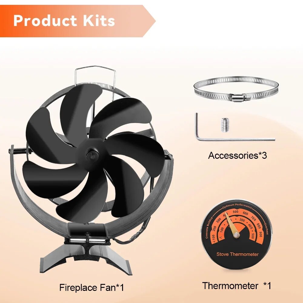 Черный вентилятор для печи, тепловая мощность, 7 лопастей, эффективное распределение тепла, тихий вентилятор для камина, дровяная горелка, домашний декор для камина, 7 Blades -Flat Hang