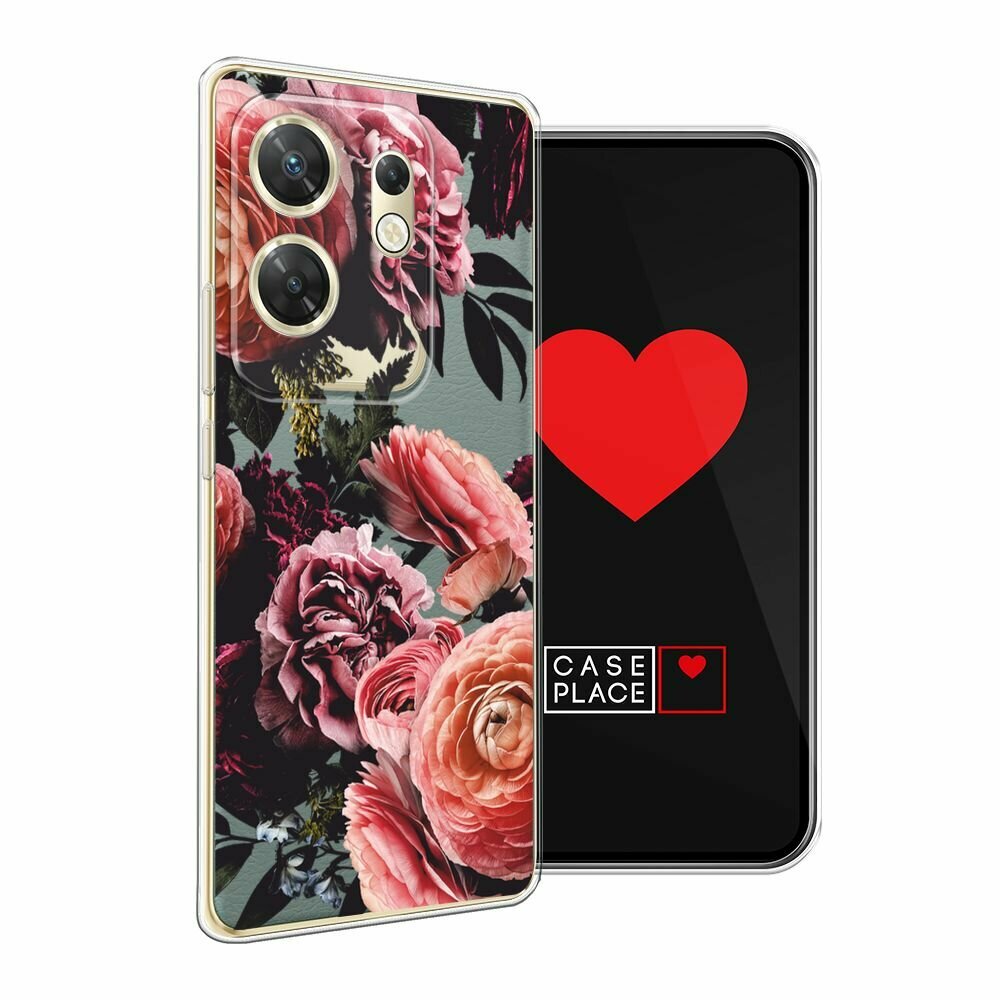 Чехол на Infinix Zero 30 4G / Инфиникс Зеро 30 4G с принтом "Бордовые винтажные цветы", прозрачный — фото 1
