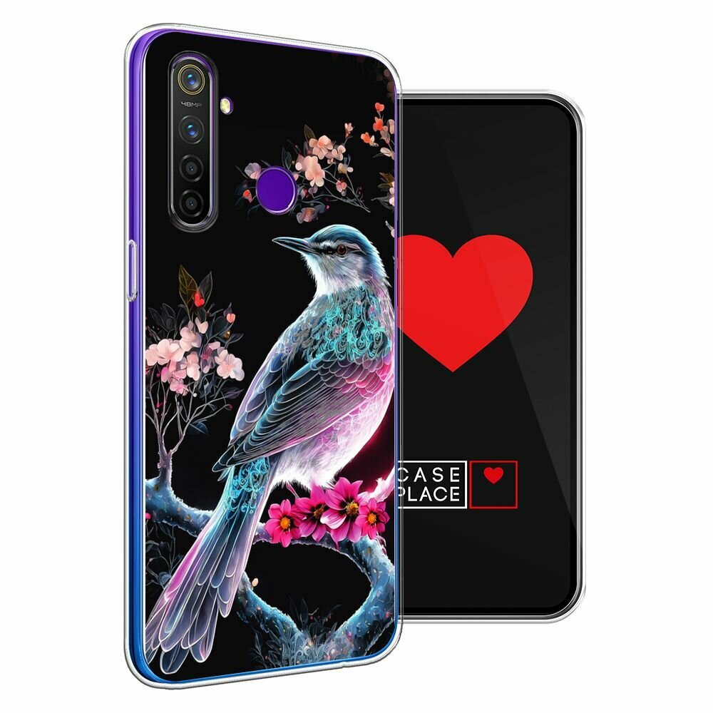 Чехол на Realme 5 Pro / Реалми 5 Про с принтом "Птица на цветущем дереве" — фото 1