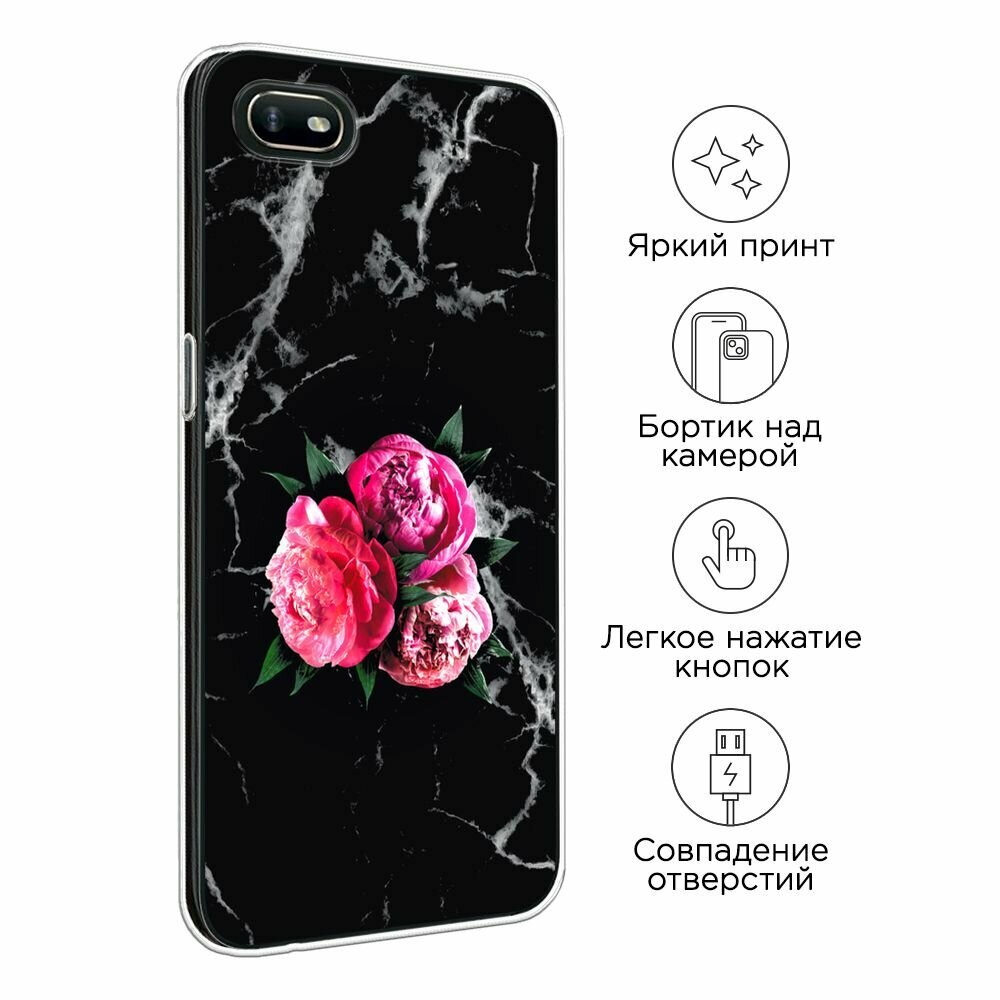 Чехол на Oppo A1k / Оппо А1к с принтом "Букет на черном мраморе" — фото 1
