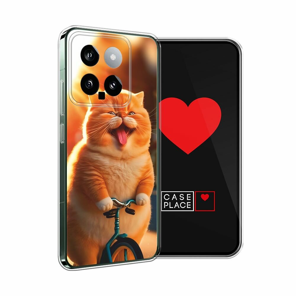 Силиконовый чехол на Xiaomi 14 / Сяоми 14 с принтом "Кот на велике" — фото 1