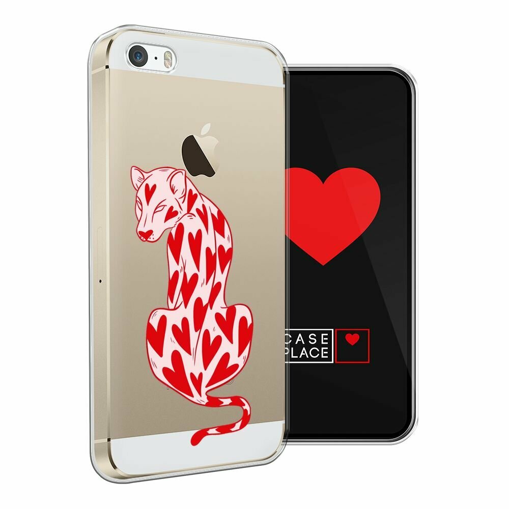Чехол на Apple iPhone 5/5S/SE / Айфон 5/5S/SE с принтом "Heart panther 2 - 14 февраля", прозрачный — фото 1