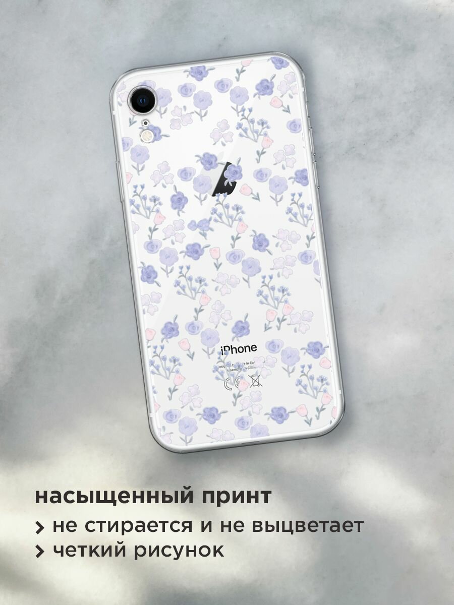 Чехол на Apple iPhone XR / Айфон XR с принтом "Сиреневые розы паттерн", прозрачный — фото 1