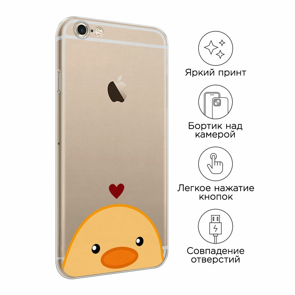 Чехол на Apple iPhone 6 Plus/6S Plus / Айфон 6 Плюс/Айфон 6С Плюс с принтом "Влюблённая уточка - 14 февраля", прозрачный — фото 1