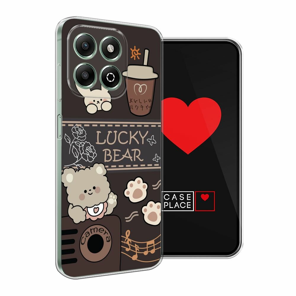 Чехол на Honor X6b / Хонор X6b с принтом "Lucky bear coffee 1" — фото 1