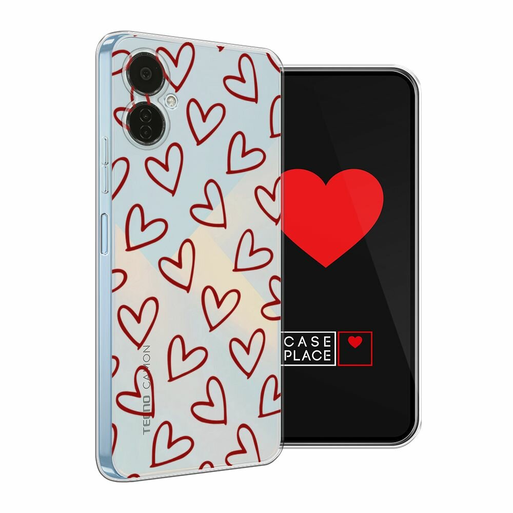 Чехол на Tecno Camon 19 Neo / Техно Камон 19 Нео с принтом "Little hearts doodles 2 - 14 февраля", прозрачный — фото 1