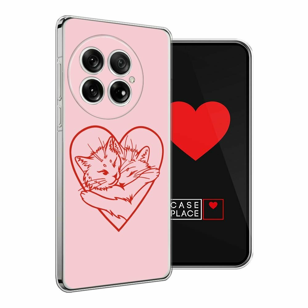 Чехол на OnePlus 13 / Ван Плас 13 с принтом "Влюблённые котики рисунок 1 - 14 февраля" — фото 1