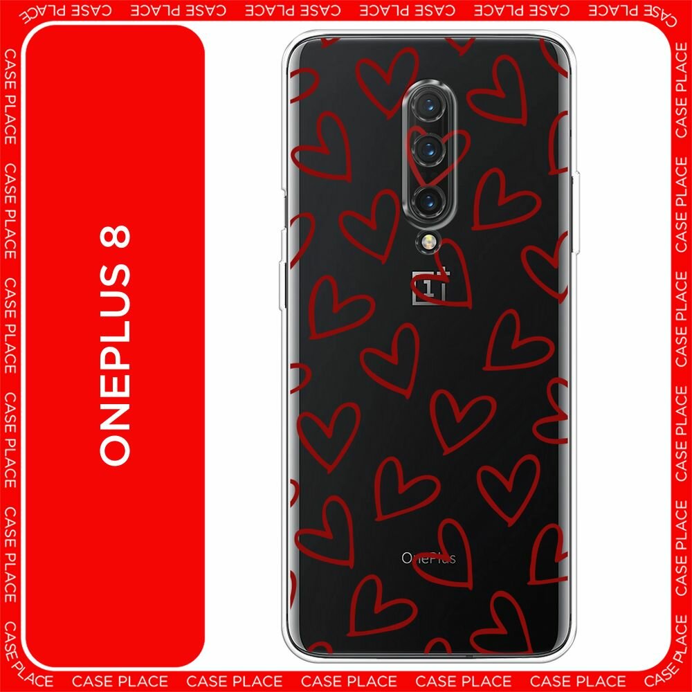 Чехол на OnePlus 8 / ВанПлас 8 с принтом "Little hearts doodles 2 - 14 февраля", прозрачный