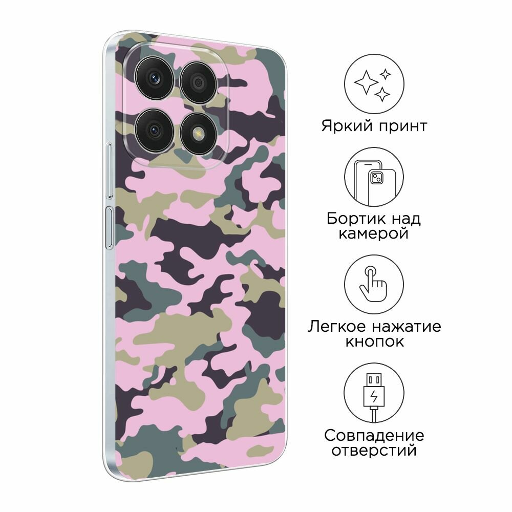 Чехол на Honor X8A / Хонор X8A с принтом "Камуфляж розовый - 23 февраля" — фото 1