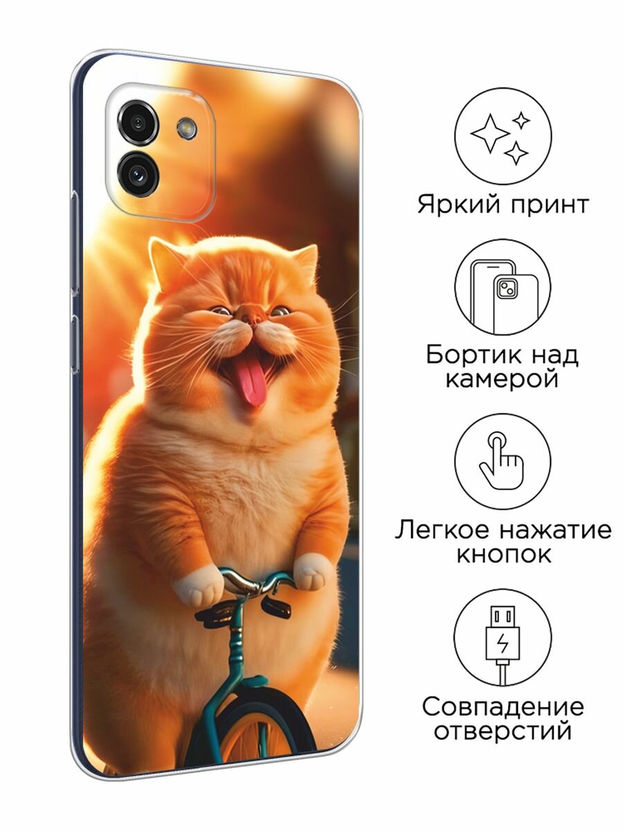 Чехол на Samsung Galaxy A03 / Самсунг Галакси А03 с принтом "Кот на велике" — фото 1