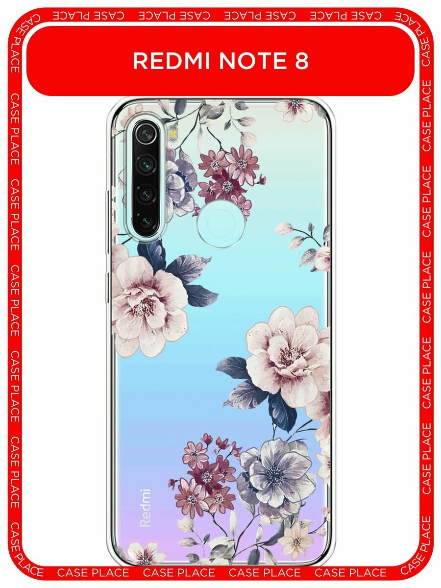 Чехол на Xiaomi Redmi Note 8 / Сяоми Редми Нот 8 с принтом "Нежные винтажные цветы", прозрачный