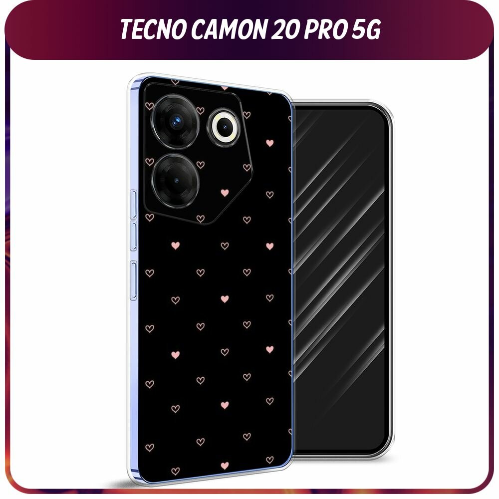 Чехол на Tecno Camon 20 Pro 5G / Текно Камон 20 Про 5G с принтом "Черный фон и сердечки"