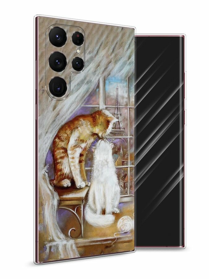 Чехол на Samsung Galaxy S22 Ultra / Самсунг Галакси S22 Ультра с принтом "Влюбленные котики 1"