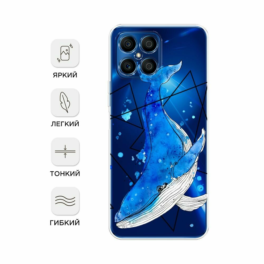 Чехол на Honor X8 / Хуавей X8 с принтом "Кит графика", прозрачный — фото 1