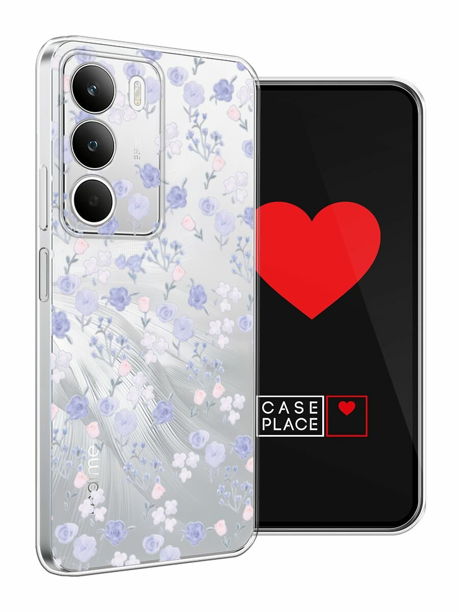 Чехол на Realme C71/P3 Lite 4G / Реалми С71/P3 Лайт 4G с принтом "Сиреневые розы паттерн", прозрачный — фото 1