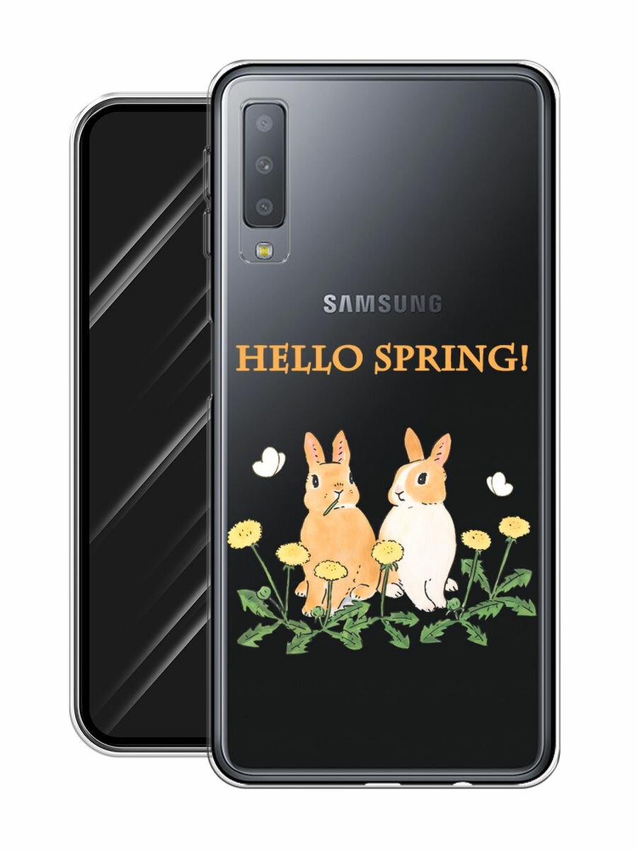 Чехол на Samsung Galaxy A7 2018 / Самсунг Галакси А7 2018 с принтом "Весенние кролики", прозрачный — фото 1