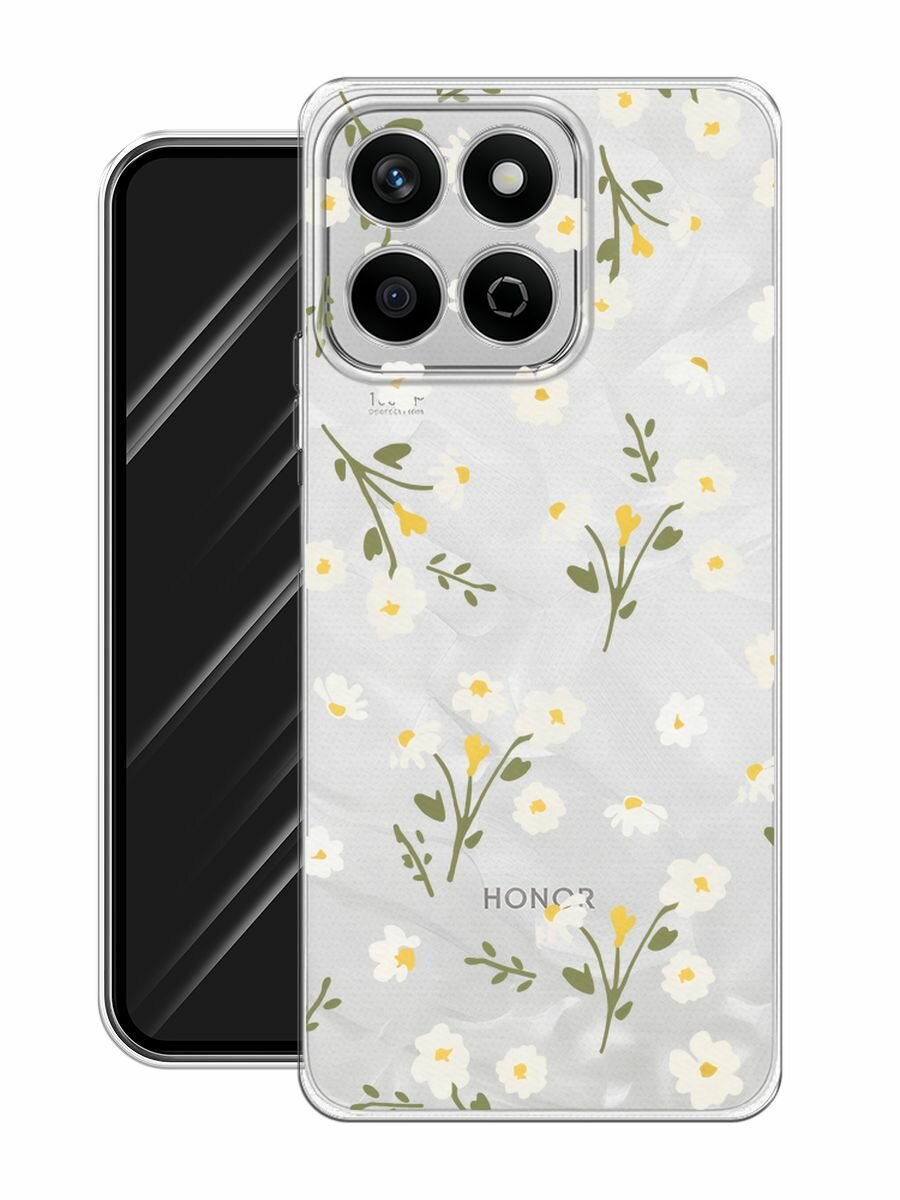 Чехол на Honor X7c / Хонор X7c с принтом "Пучки ромашек паттерн", прозрачный — фото 1